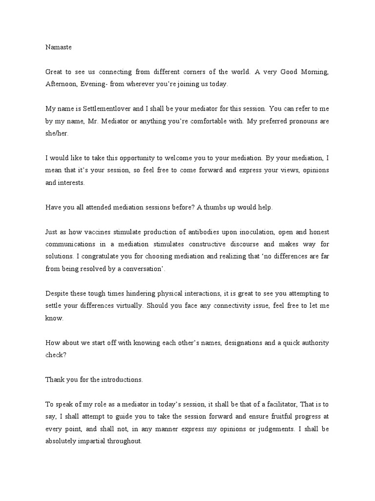 Opening Statement - CDRC | PDF | Mediation | Communication