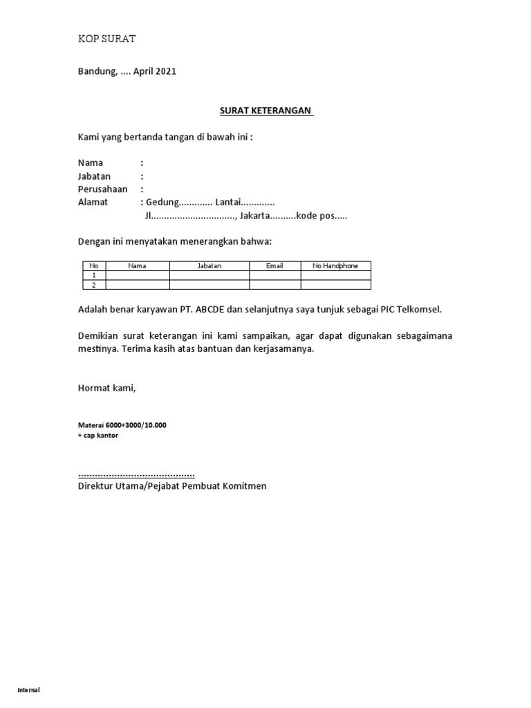 Contoh Surat Penunjukan PIC | PDF