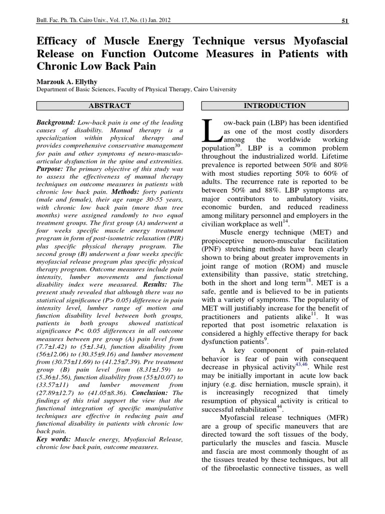 Muscle Energy vs Myofascial Release in LBP | PDF | Low Back Pain | Pain