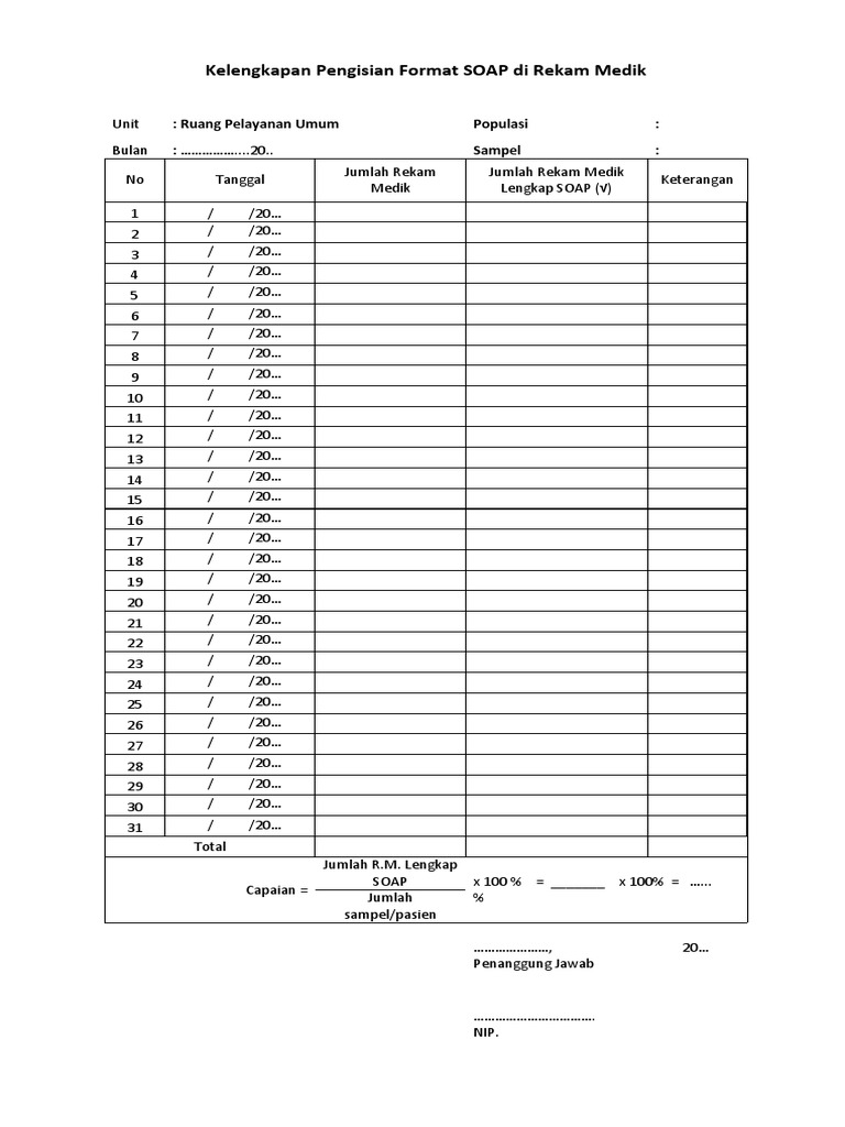 Blanko Indikator Mutu Kelengkapan Pengisian Format SOAP Di Rekam Medik ...