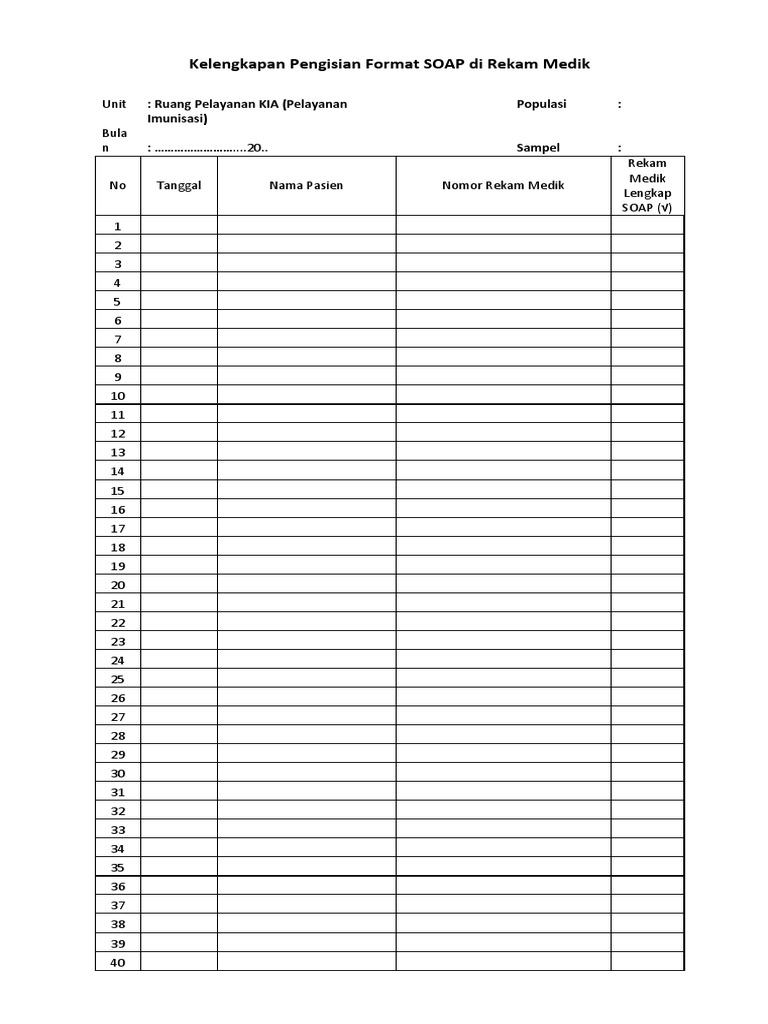 Blanko Indikator Mutu Kelengkapan Pengisian Format SOAP Di Rekam Medik ...