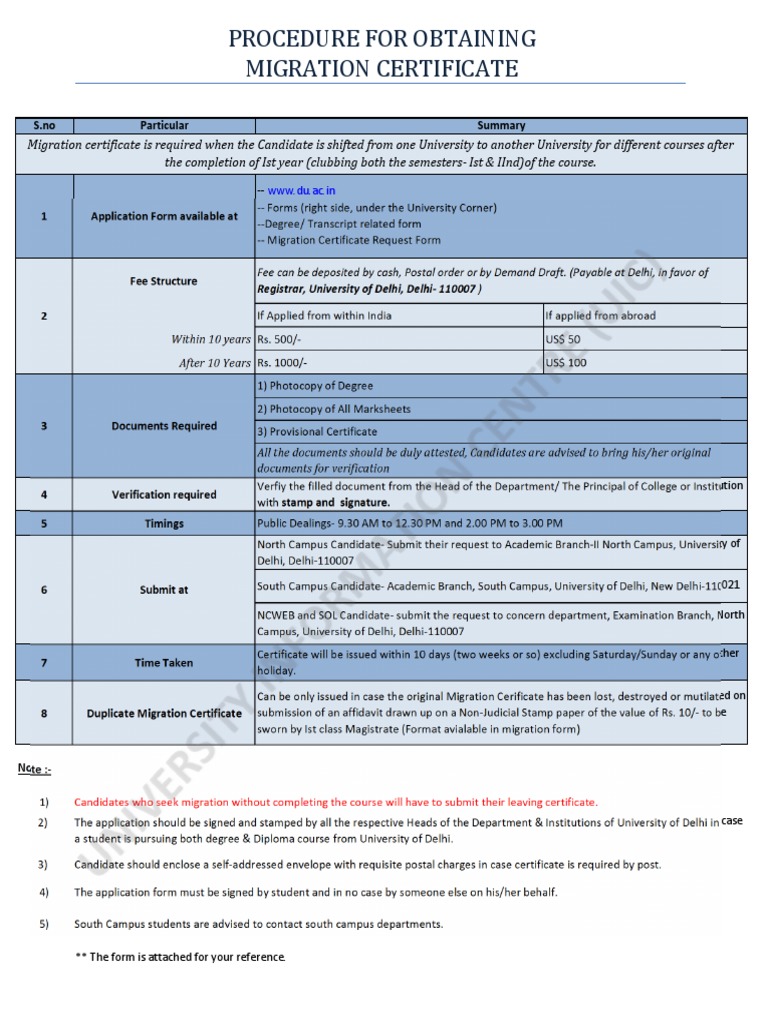 Du Migration Certificate Form | PDF