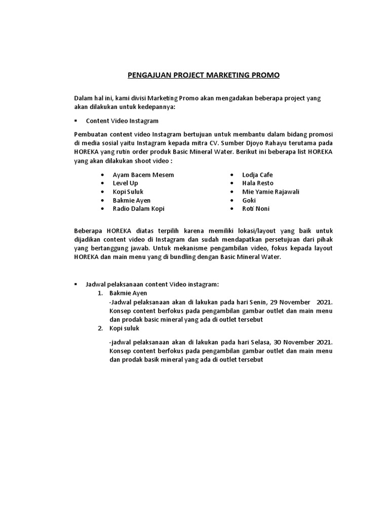 Pengajuan Project Marketing Promo | PDF