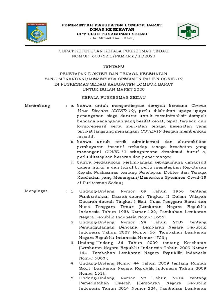 SK Pembayaran Insentif - Besaran Dan Penerima | PDF