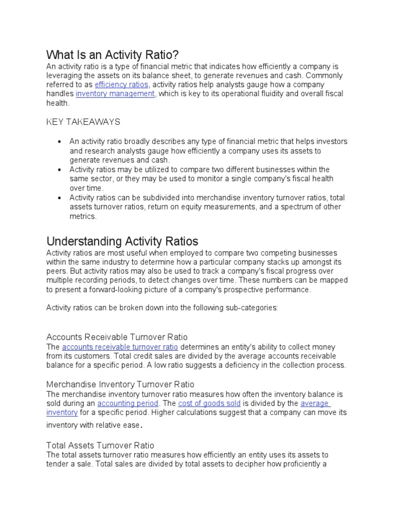 What Is An Activity Ratio?: Key Takeaways | PDF | Fixed Asset | Revenue