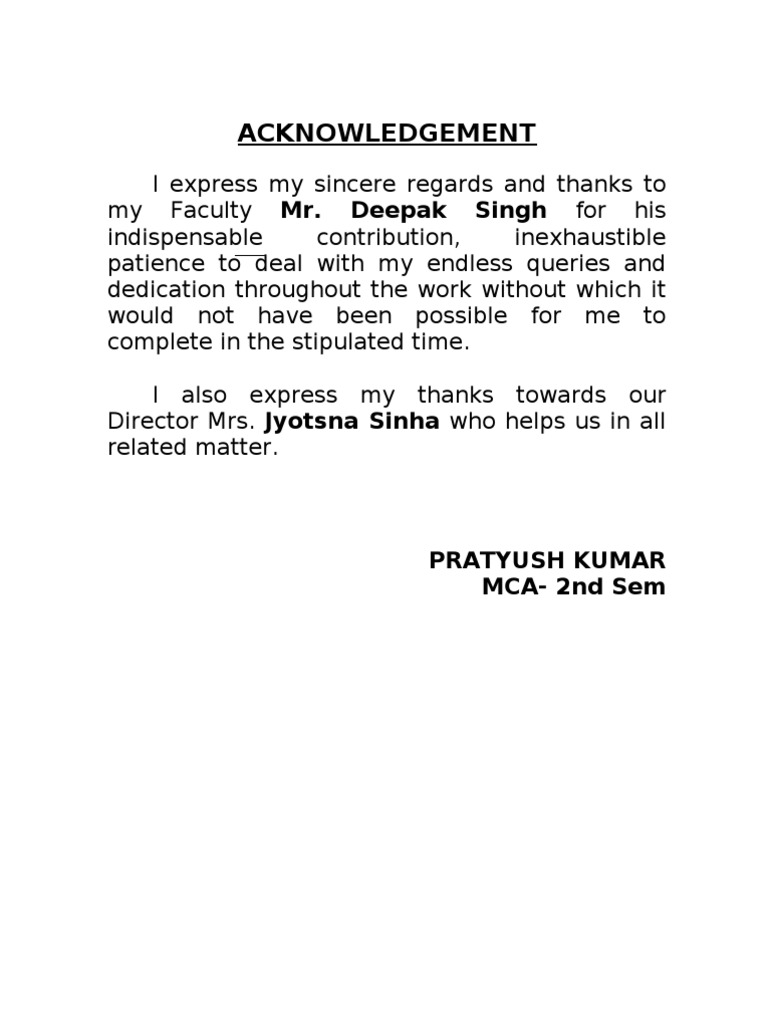 Acknowledgement: Pratyush Kumar MCA-2nd Sem | PDF | Conceptual Model ...