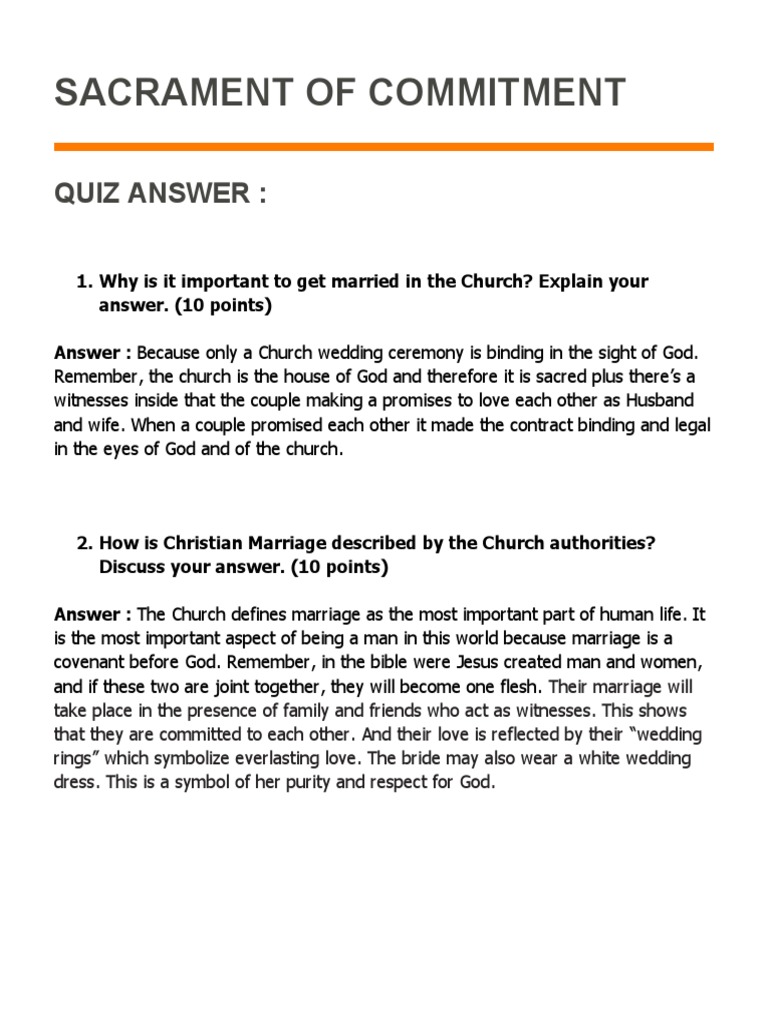 Sacrament of Commitment: Quiz Answer | PDF | Ordination | Systematic Theology