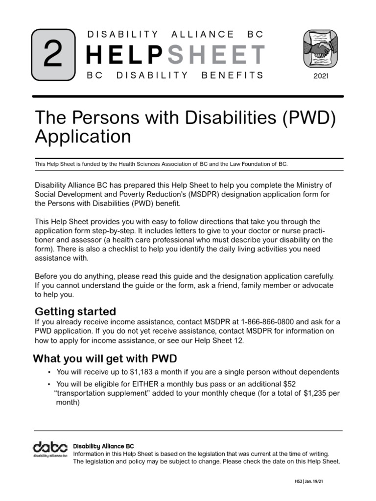 Sheet: The Persons With Disabilities (PWD) Application | PDF ...