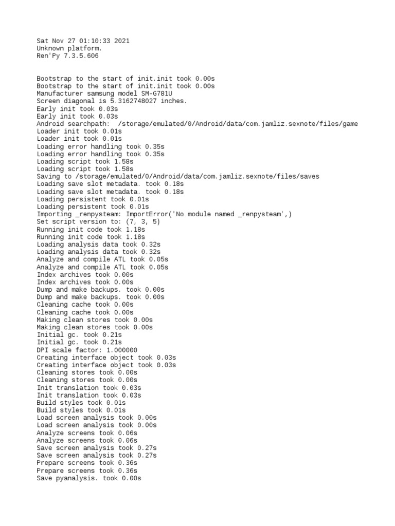 Log File Documenting The Initialization Process And Technical Specifications Of A Mobile Device 