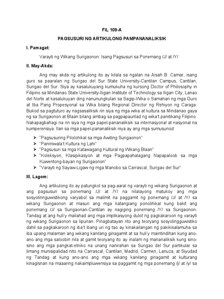Pagsusuri Sa Artikulo | PDF