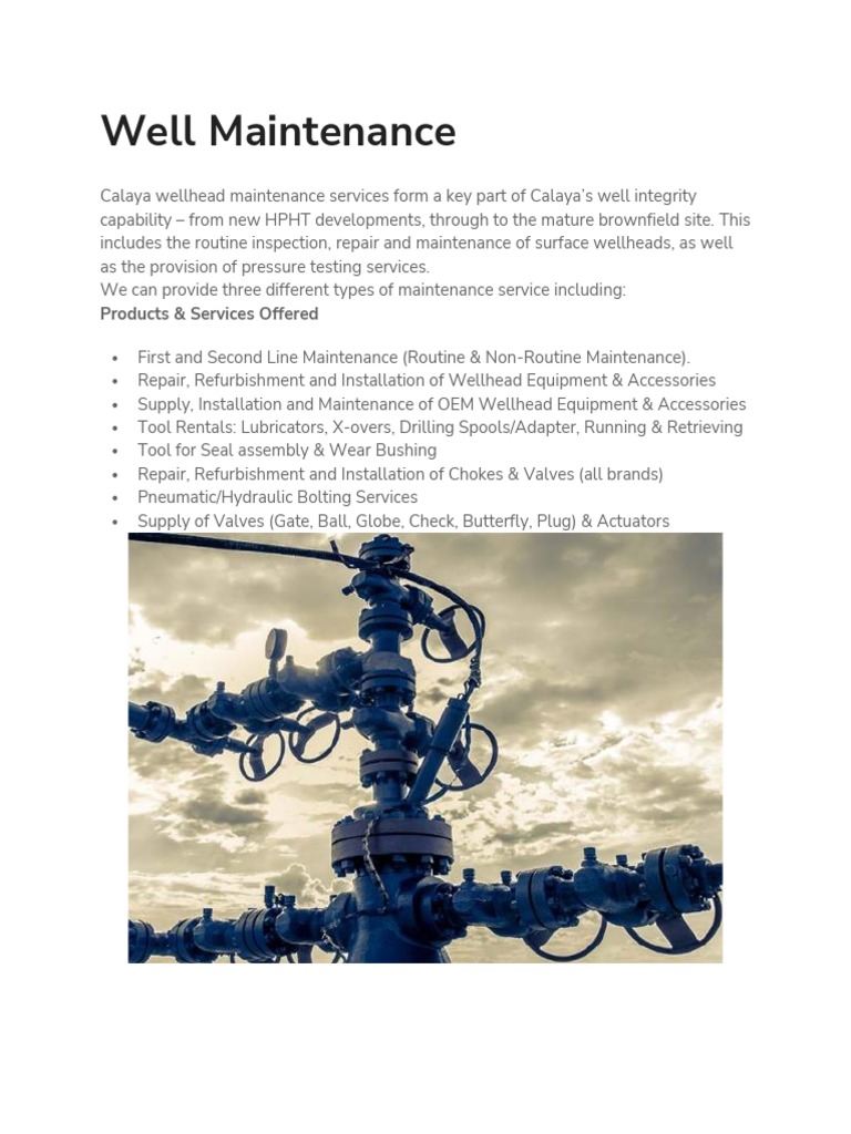 Well Maintenance: Products & Services Offered | PDF | Mechanical ...