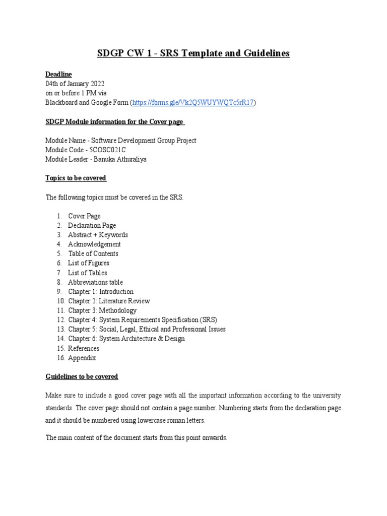 SDGP CW 1 - SRS Template and Guidelines | PDF | Use Case | Computing
