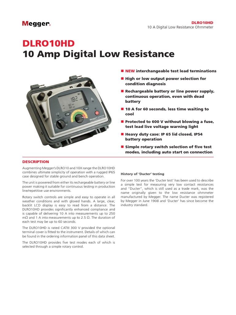 Megger DLRO10HD - A700000006855725 | PDF | Electrical Resistance And ...