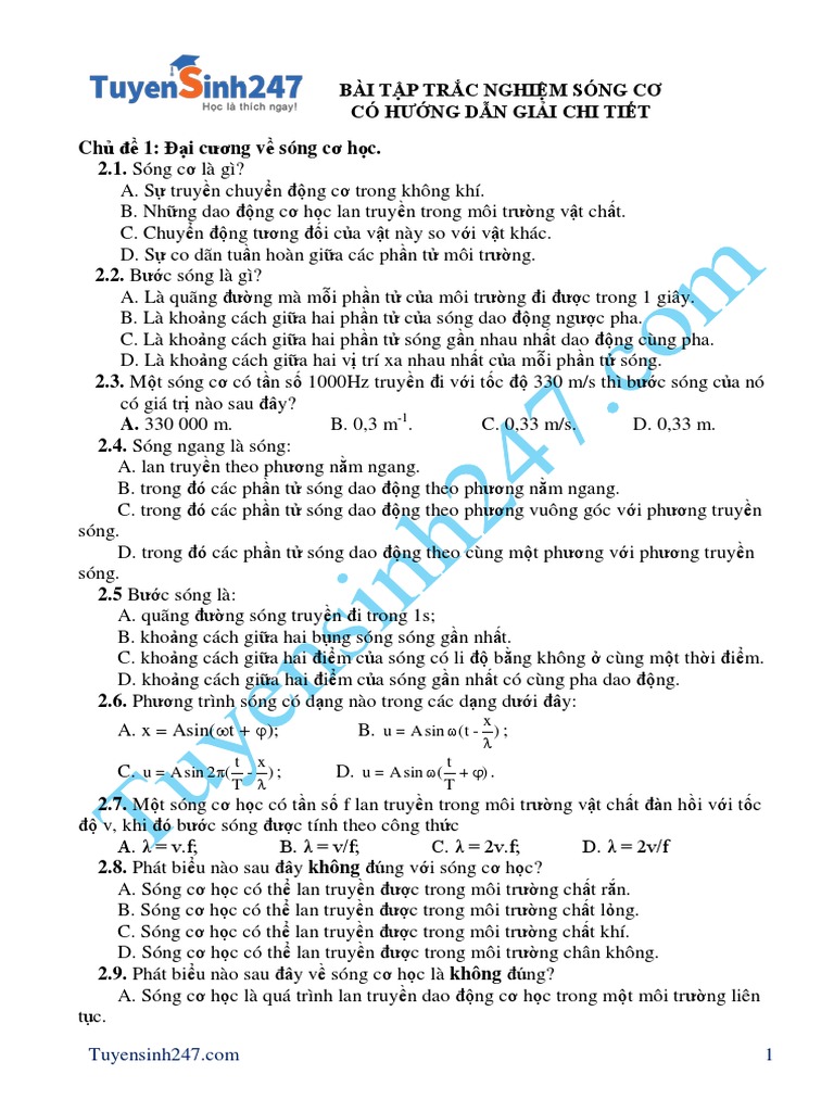 Bai Tap Trac Nghiem Song Co Co Huong Dan Giai Chi Tiet | PDF