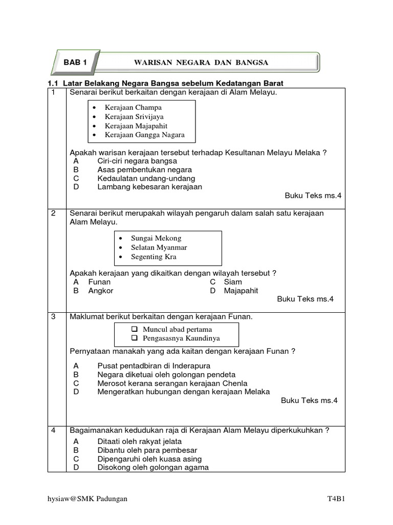 Sej Obj T4 Bab 1 Warisan Negara Dan Bangsa | PDF