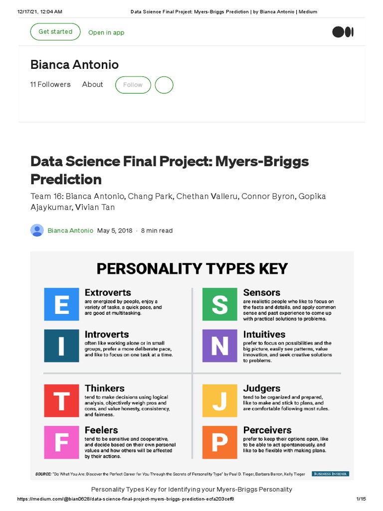 MBTI Model Myers-Briggs Prediction - by Bianca Antonio - Medium | PDF ...