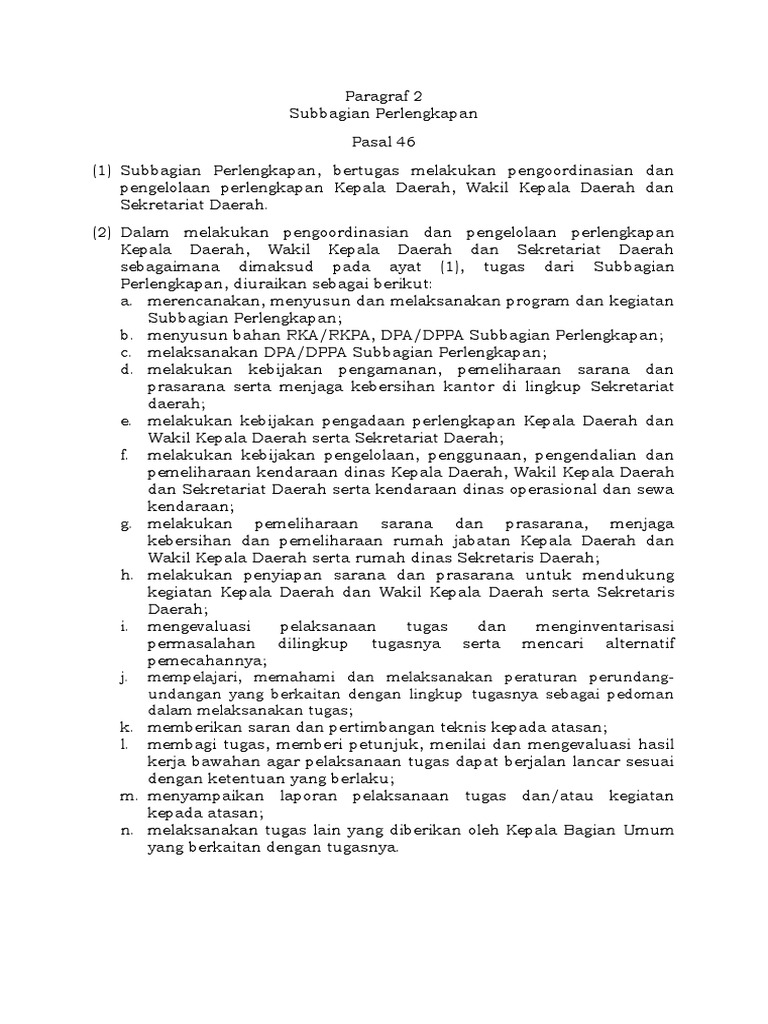 Tupoksi Bagian Umum (Subag Perlengkapan) | PDF