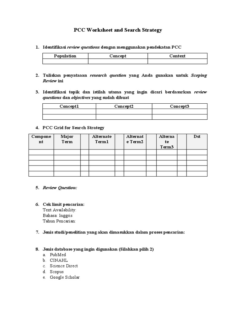 PCC Worksheet and Search Strategy | PDF