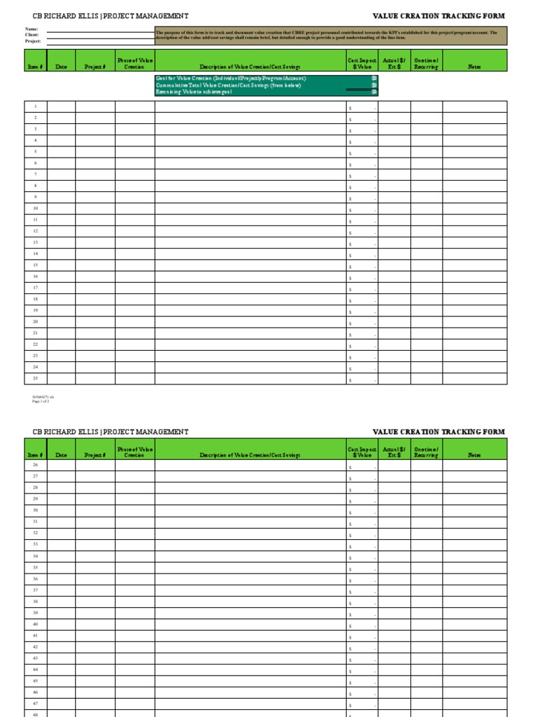 CB Richard Ellis - Project Management: Value Creation Tracking Form ...