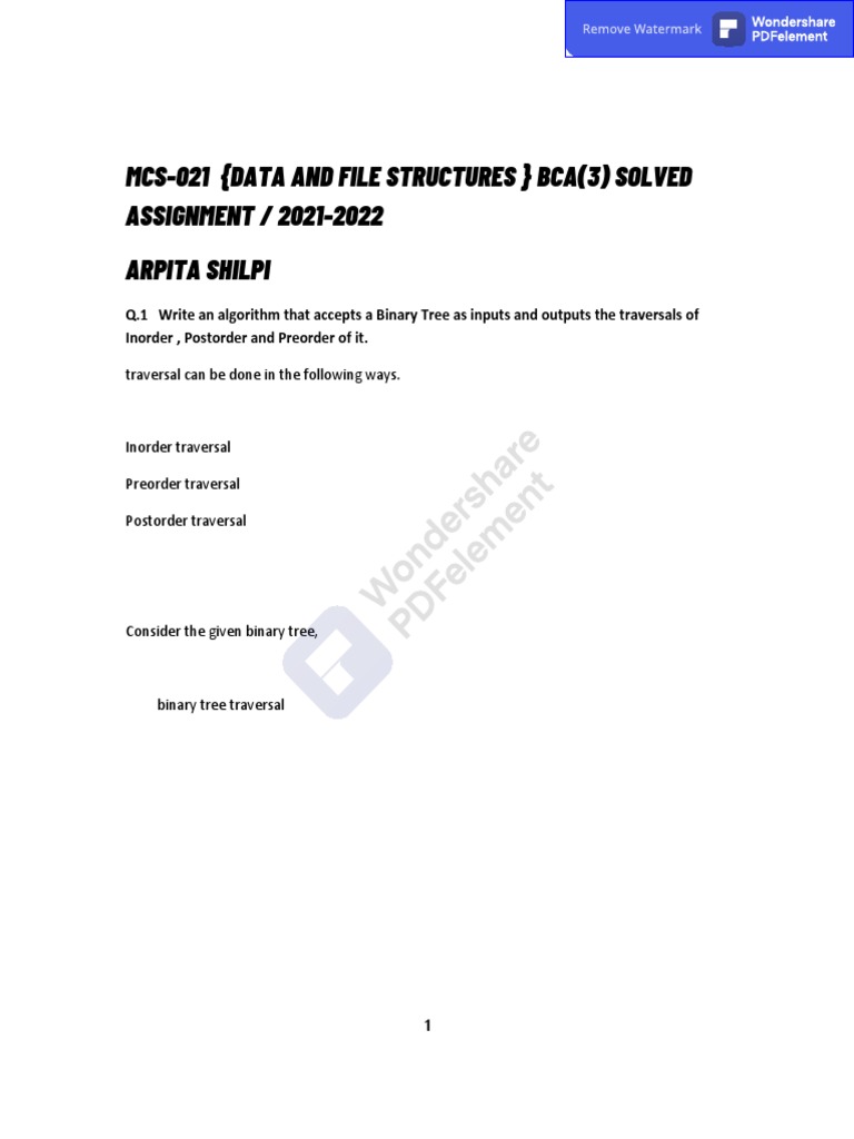 Mcs 021 Assignment 21 Pdf Computing Algorithms And Data Structures 1634