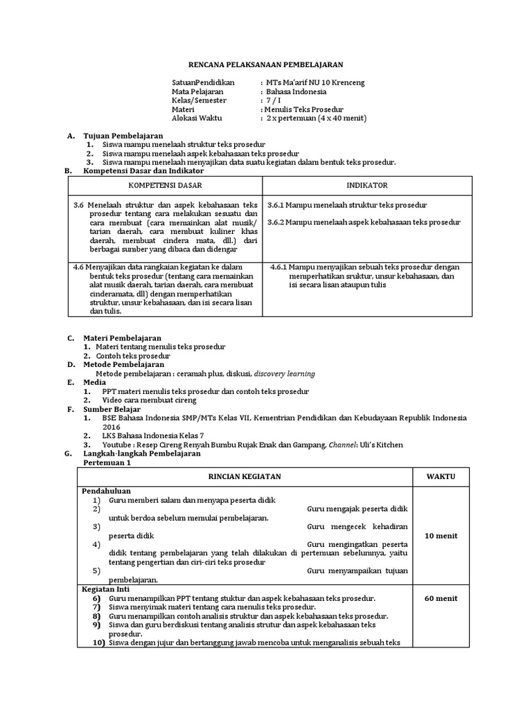 RPP Menulis Teks Prosedur | PDF