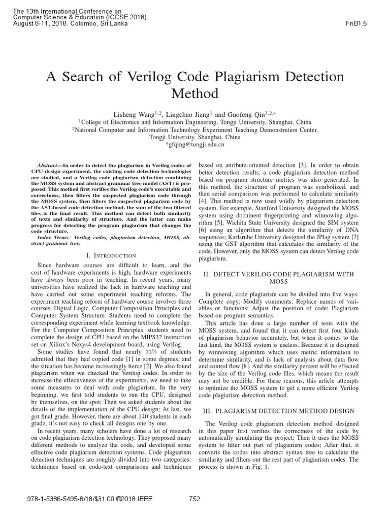 A Search of Verilog Code Plagiarism Detection Method: Lisheng Wang, Lingchao Jiang and Guofeng ...