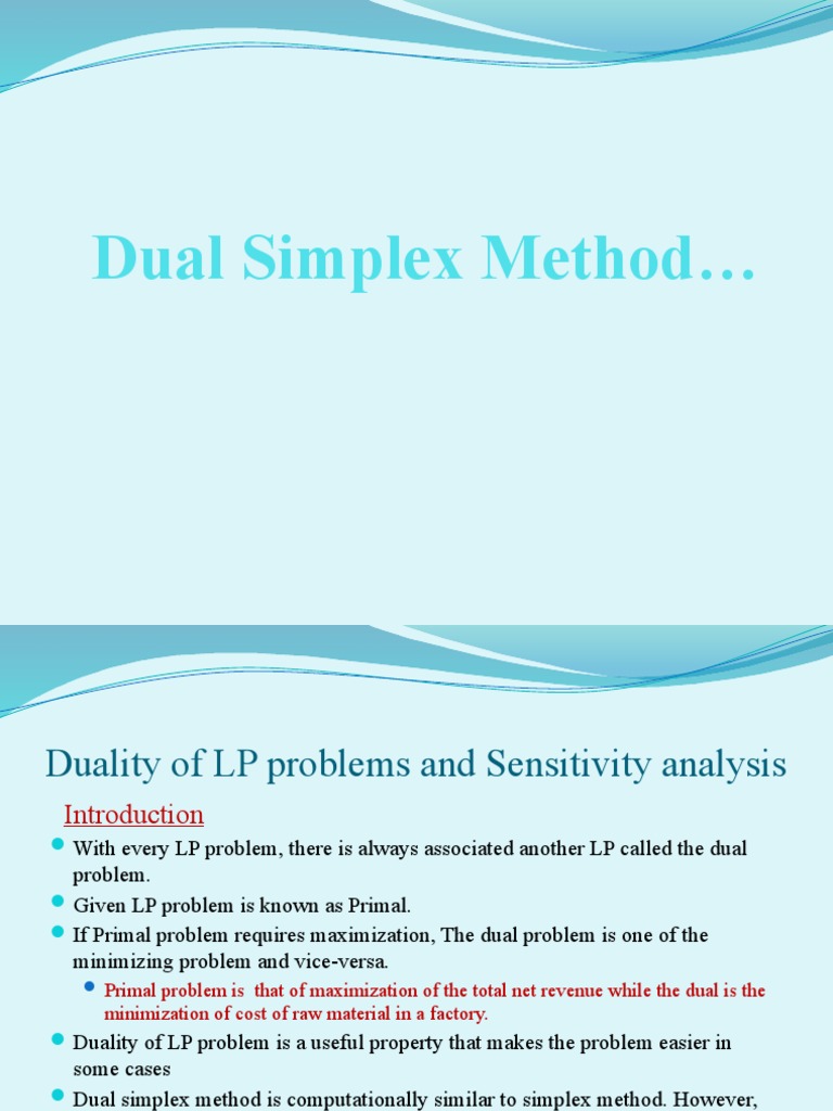Dual Simplex Method for Solving LP Problems | PDF | Mathematical Optimization | Theoretical ...