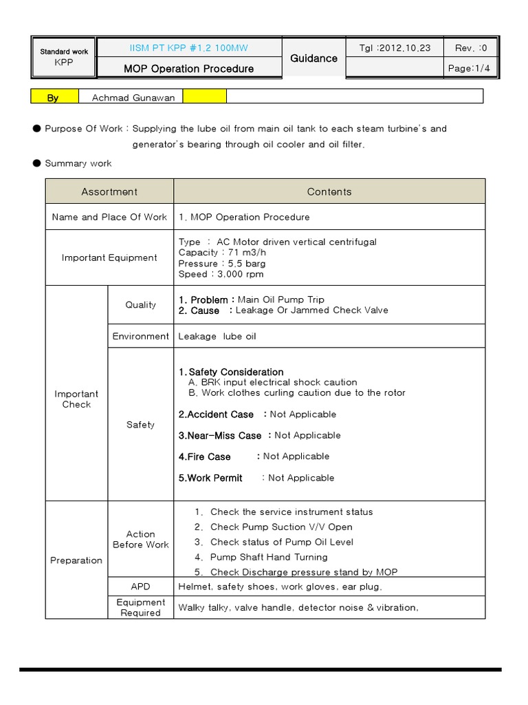 Work Standar MOP (English) | Download Free PDF | Pump | Valve