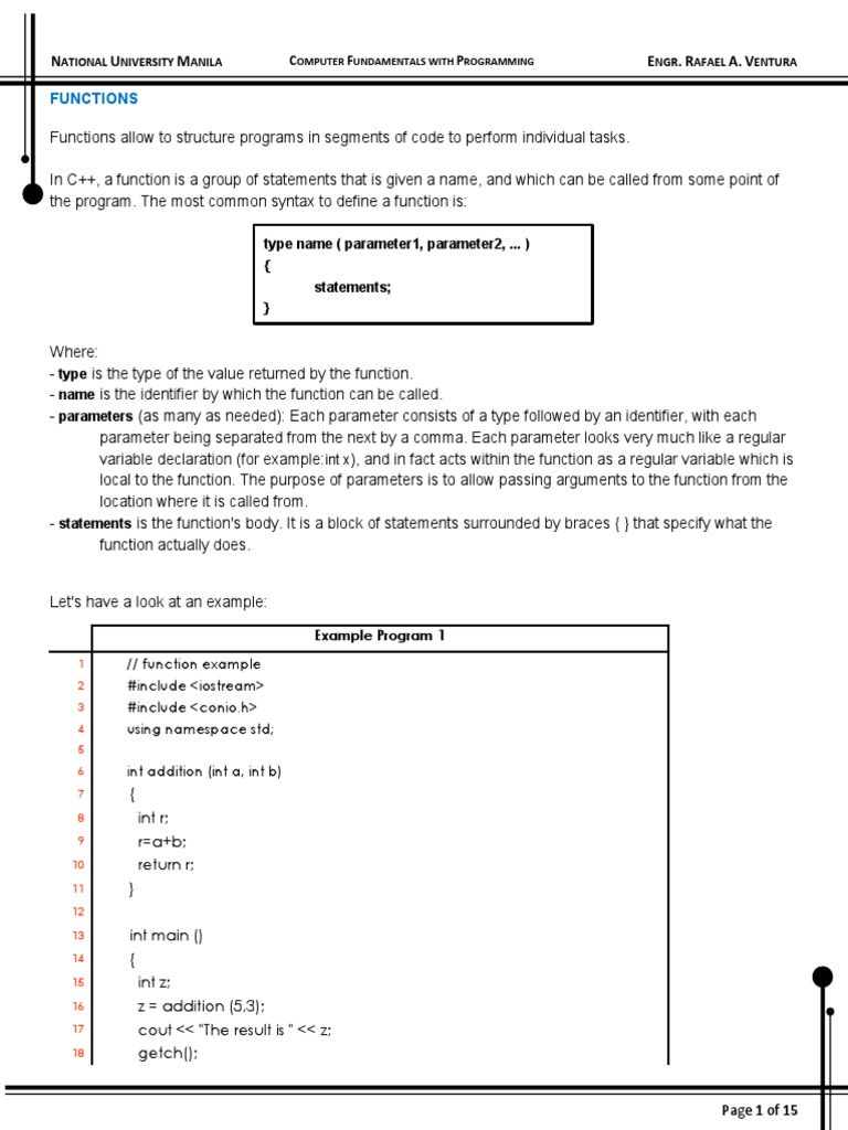 Lesson07 Functions Pdf Parameter Computer Programming Subroutine