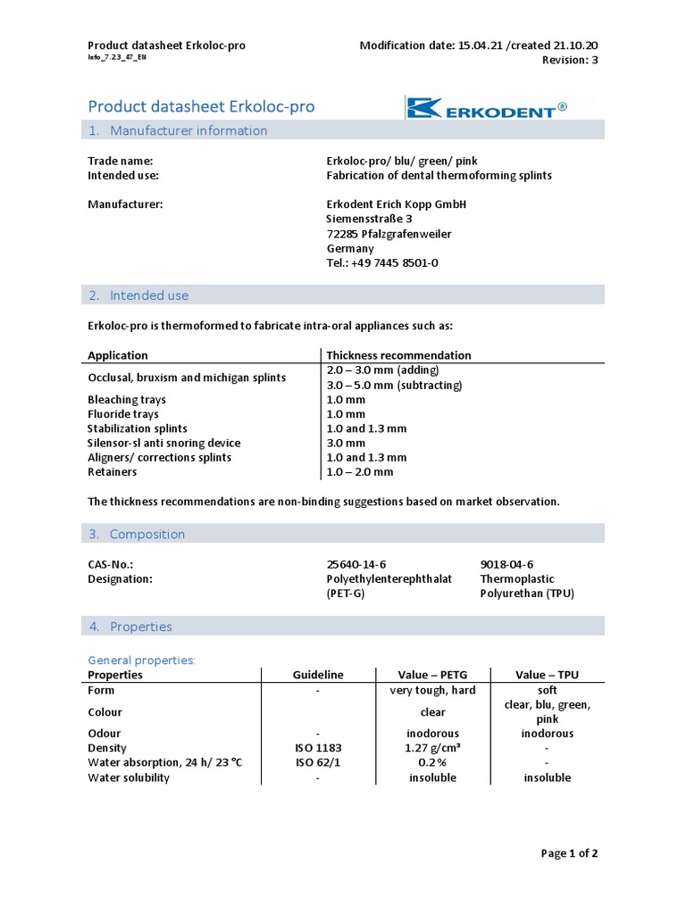 Erkoloc-pro Dental Splint Material | PDF | Materials Science | Materials