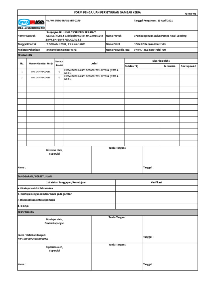 Form Pengajuan Persetujuan Gambar Kerja | PDF