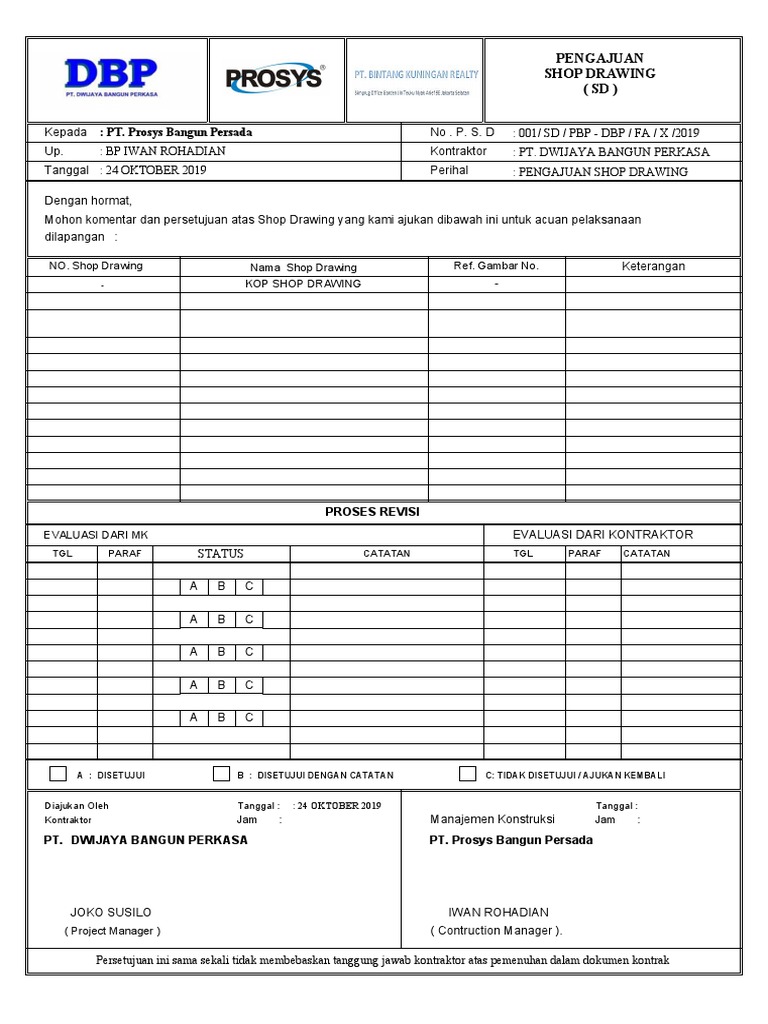 Pengajuan Shop Drawing PT. Prosys | PDF