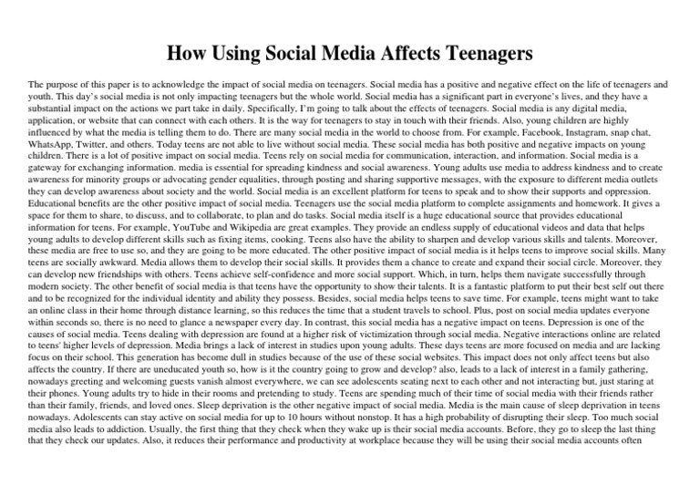 How Using Social Media Affects Teenagers | PDF | Popular Culture ...