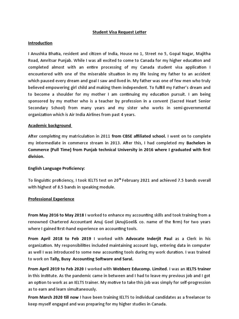 Student Visa Request Letter | PDF | Economics | Canada