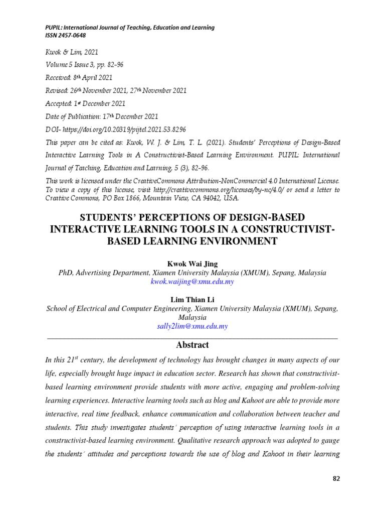 Students' Perceptions of Design-Based Interactive Learning Tools in A Constructivist-Based ...