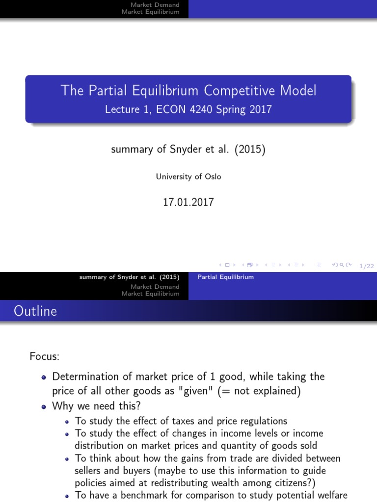 The Partial Equilibrium Competitive Model: Lecture 1, ECON 4240 Spring ...