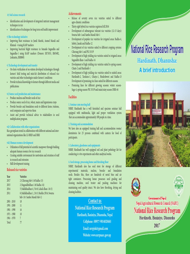 Nationa: National Rice Researc L Rice Research Program H Program | PDF ...