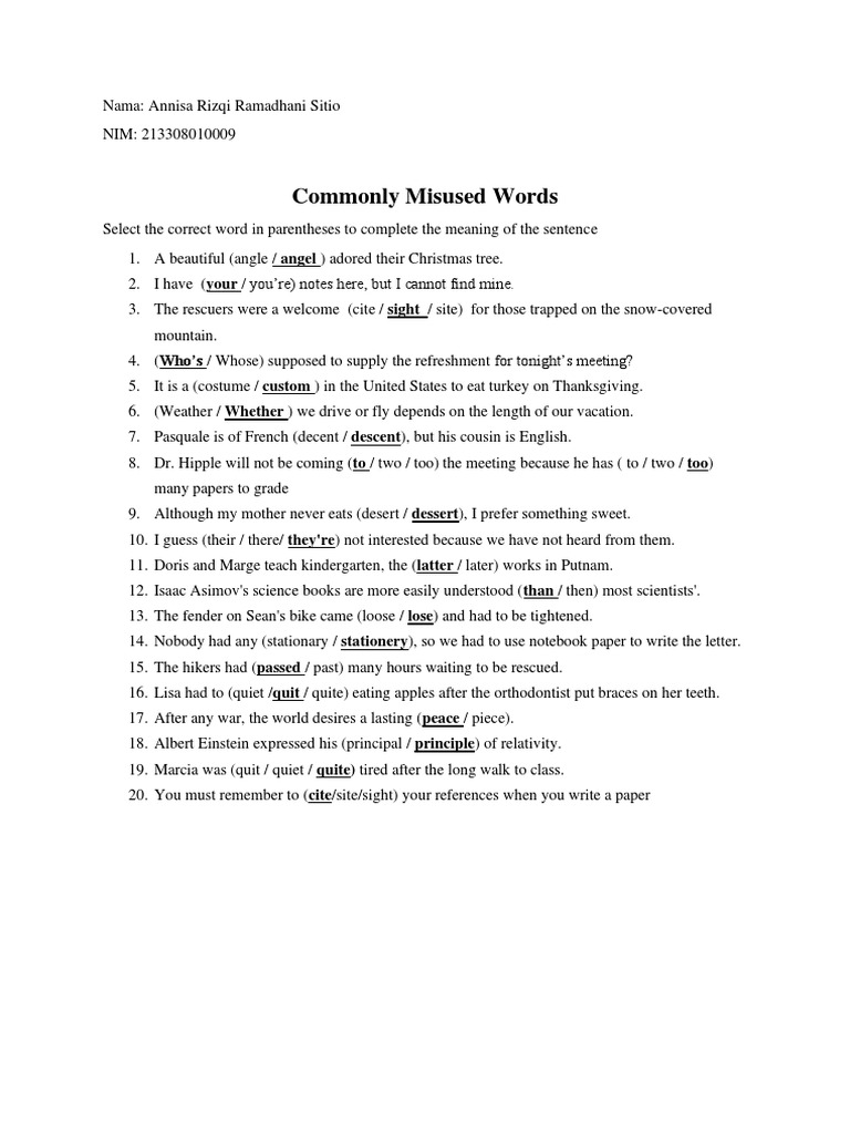 Commonly Misused Words | PDF