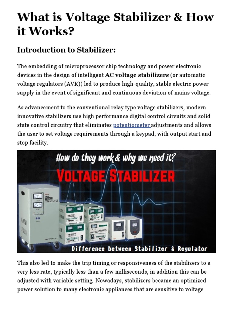 What Is Voltage Stabilizer & How It Works? Types of Stabilizers | PDF ...