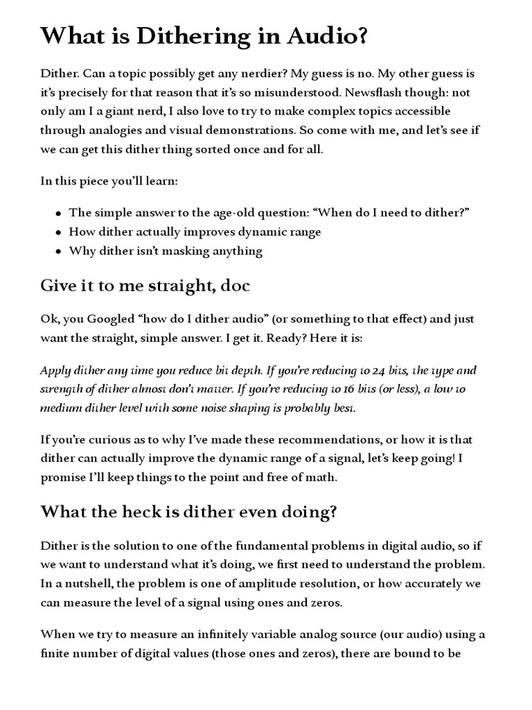 What Is Dithering in Audio? | PDF | Audio Engineering | Information And ...
