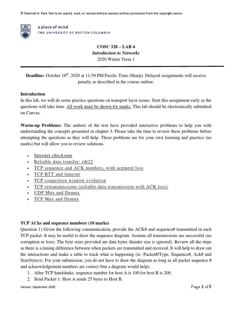 Cosc 328 - Lab 4: Introduction To Networks | PDF | Transmission Control Protocol | Computer Science