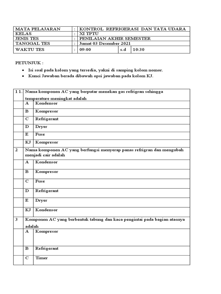 Soal Uas Krtu - Tptu Xi | PDF