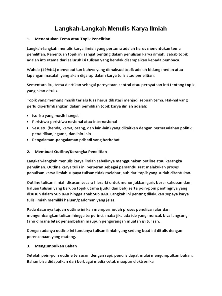 Langkah-Langkah Menulis Karya Ilmiah | PDF