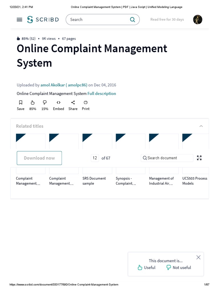Online Complaint Management System: Download Now Related Titles ...