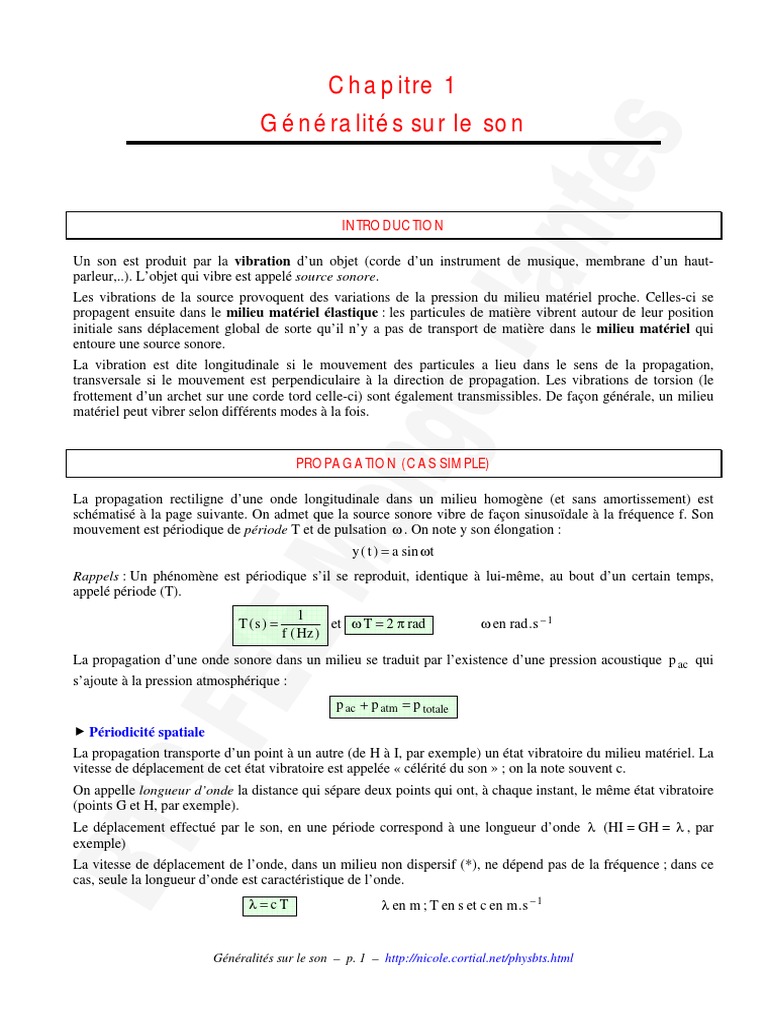Généralités sur le son et ses propriétés | PDF | Son | Vagues
