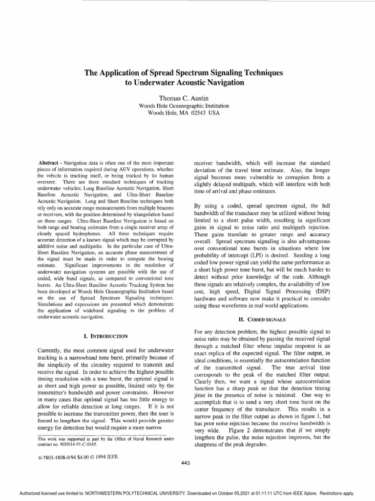 The Application of Spread Spectrum Signaling Techniques To Underwater ...