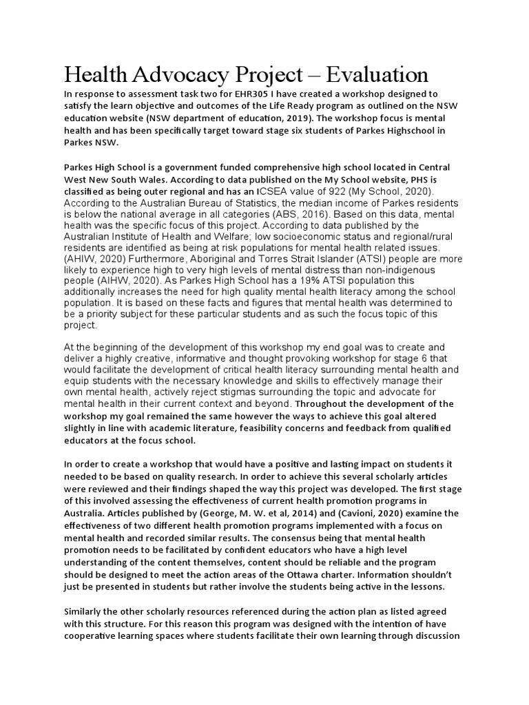 Health Advocacy Project Evaluation | PDF | Mental Health | Inclusion ...