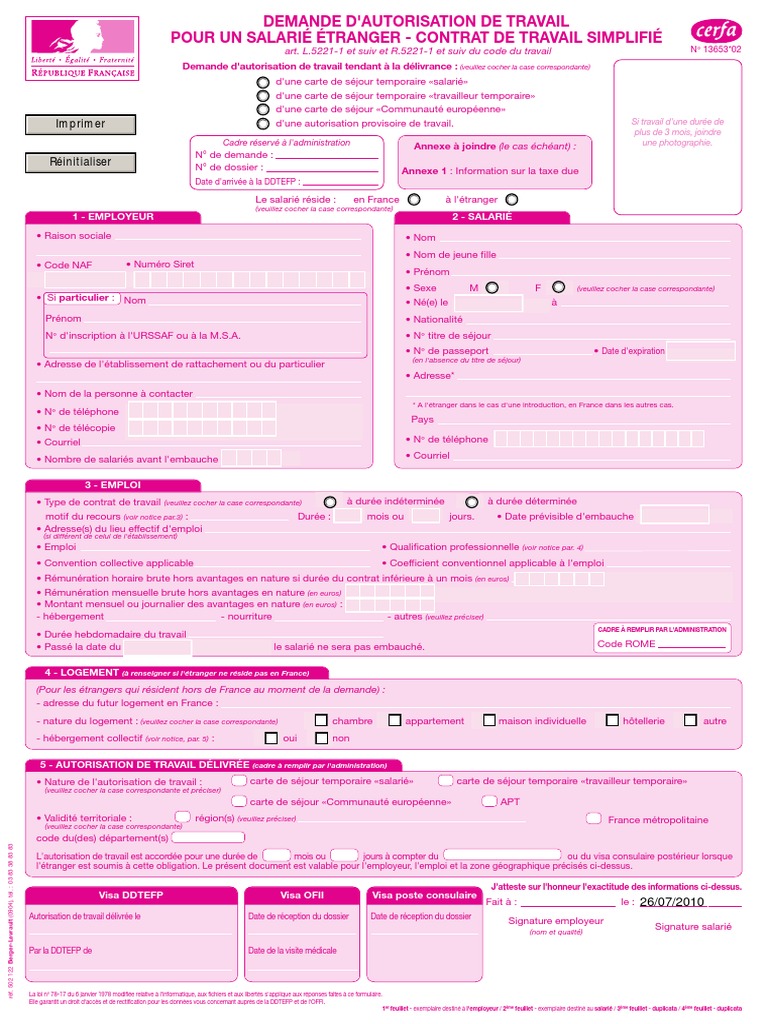 Cerfa 13653 | PDF | Visa (Document) | Convention collective
