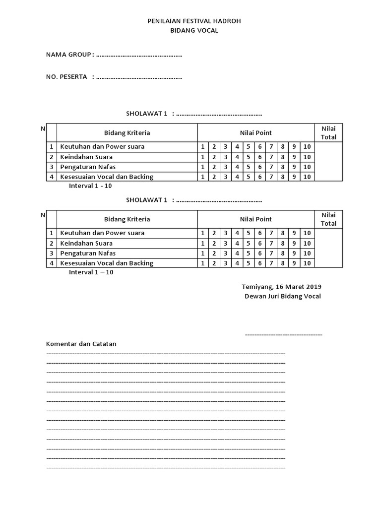 Kriteria Penilaian Lomba Hadroh | PDF