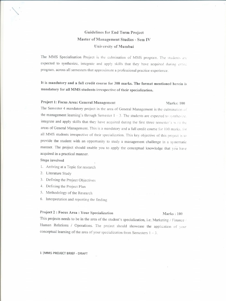 Guidelines For Sem IV Dissertation Projects - MMS | PDF